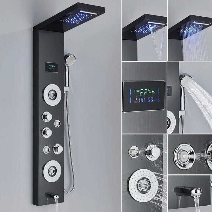 Ducha Vertical Com Hidro Cascata Led Visor Inox Spa Trust