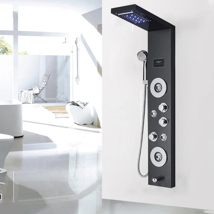 Ducha Vertical Com Hidro Cascata Led Visor Inox Spa Trust